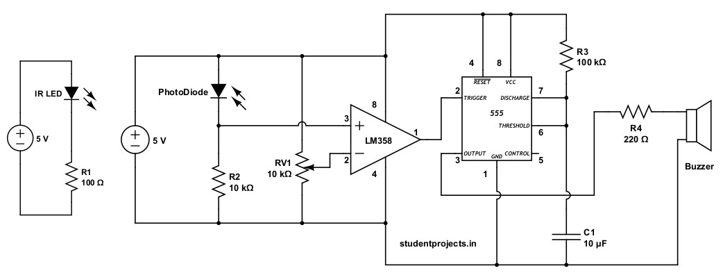 IR Based Security Alarm Circuit | Student Projects